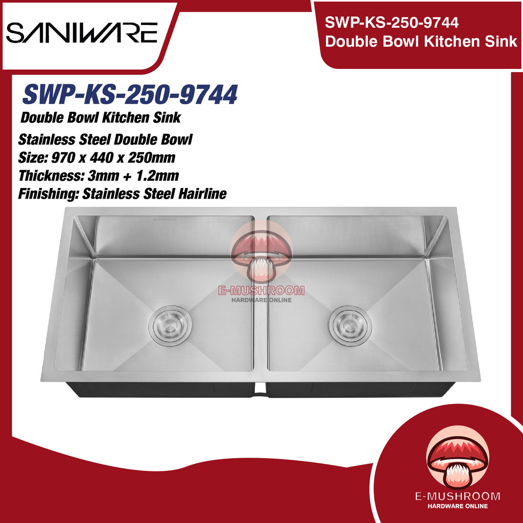 Saniware Stainless Steel SUS 304 Double Bowl Kitchen Sink 双槽厨房水槽 SWP-KS ...