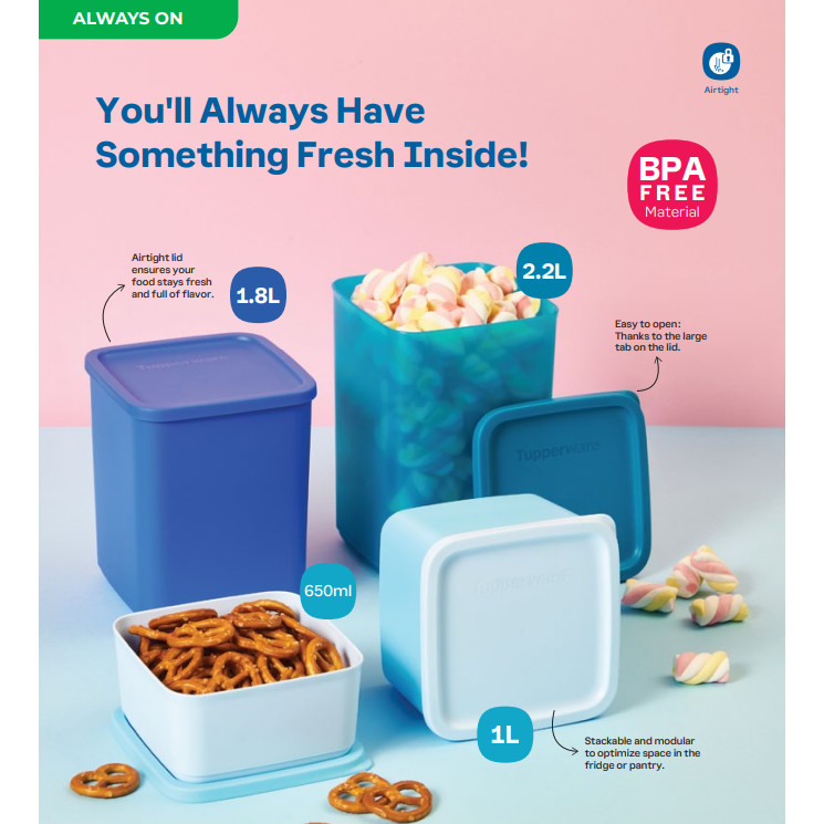 Tupperware Cubix Square Set (4) 650ml / 1L / 1.8L / 2.2L | Shopee Malaysia