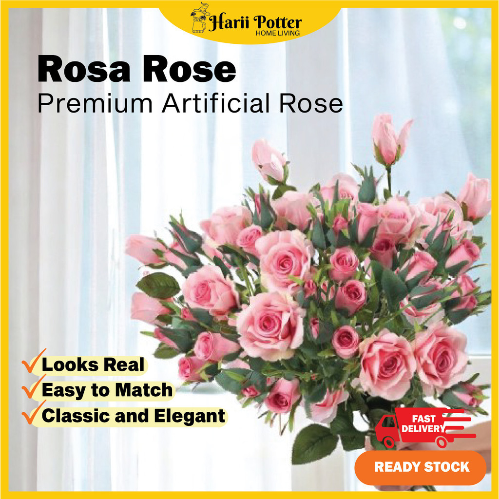 Artificial 5 Heads Rose Flower Fake Flower Home Decor Gubahan Bunga Ros ...