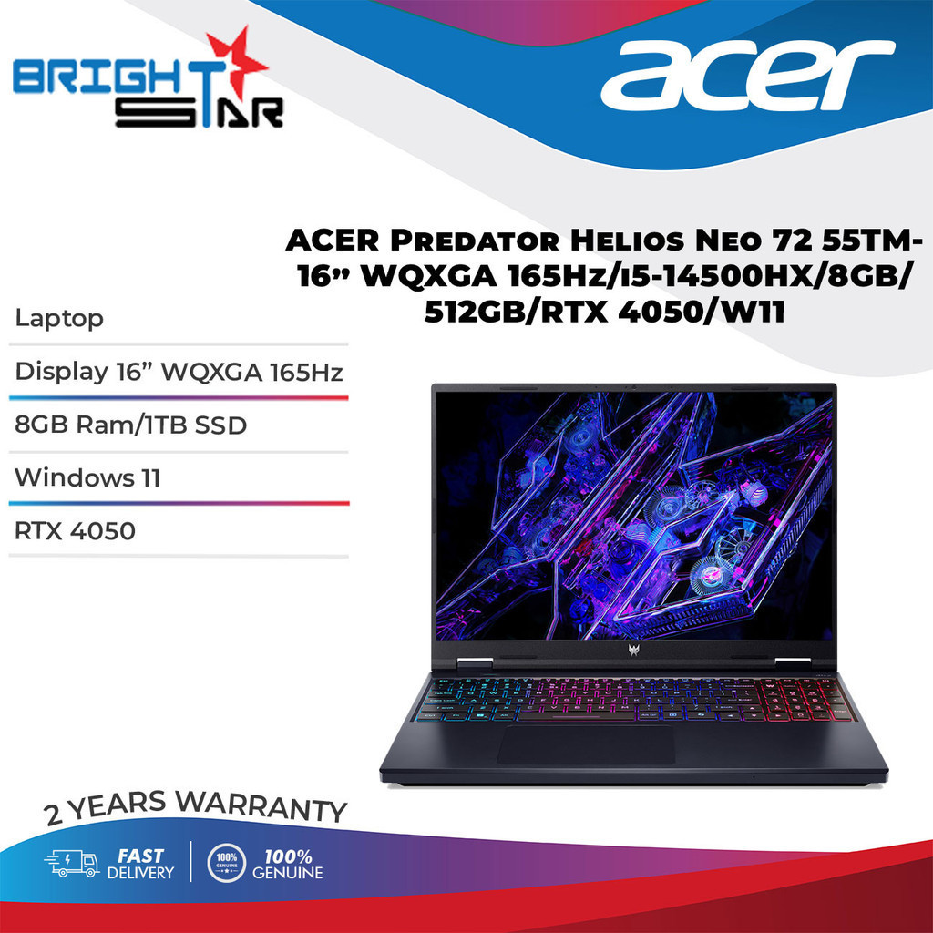 ACER Predator Helios Neo 16 PHN16-72-55TM Gaming Laptop - 16" WQXGA ...