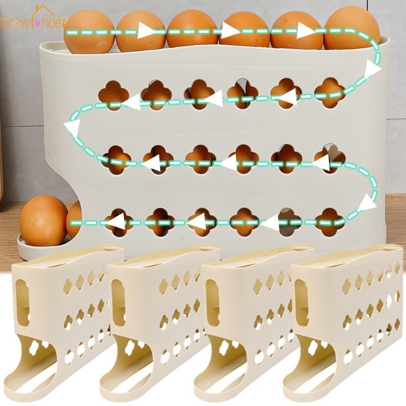 Creative 4 Layers Automatic Rolling Egg Rack Ladder Style Sliding ...