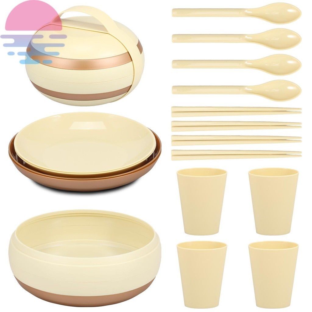 17Pcs Camping Dinner Set for 4 People Camping Plates and Bowls Set ...