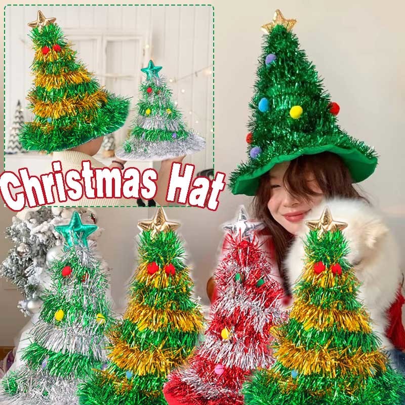 Shining Rain Silk Christmas Hat - Non-woven Reflective Christmas Party ...