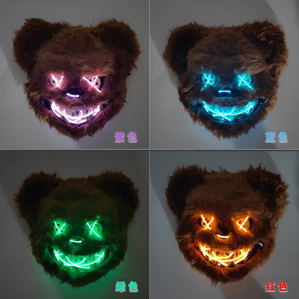 Hot Sales Halloween Luminous LED Mask Cosplay Bloody Bear Mask Horror ...