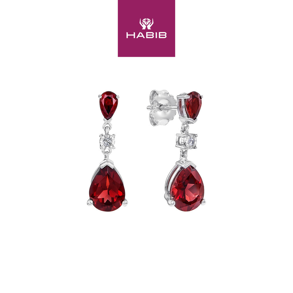 HABIB Pear Garnet and Round Diamond Earrings in 375/9K White Gold ...
