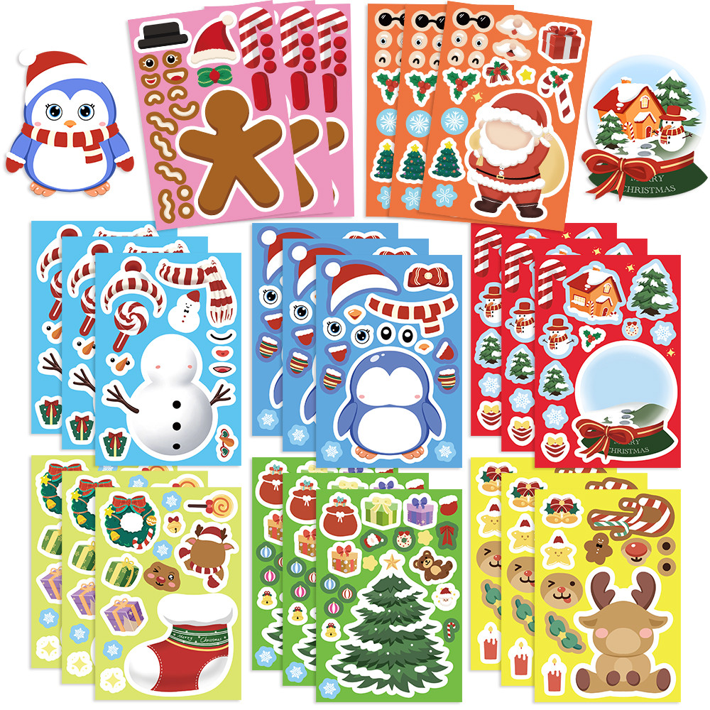 8Sheets Christmas Party Games Sticker, Snowman Reindeer Face Christmas ...
