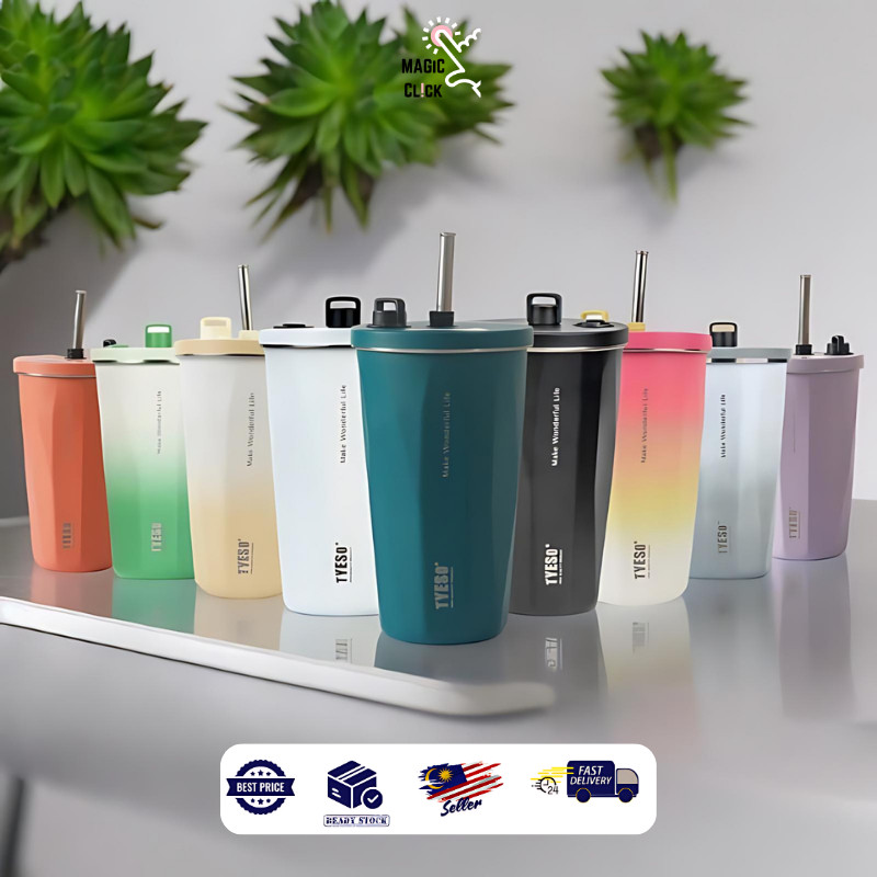 New Tyeso Coffee Mug Vacuum Insulated Bottle Tumbler with Straw Stainless Steel Water Bottle ...