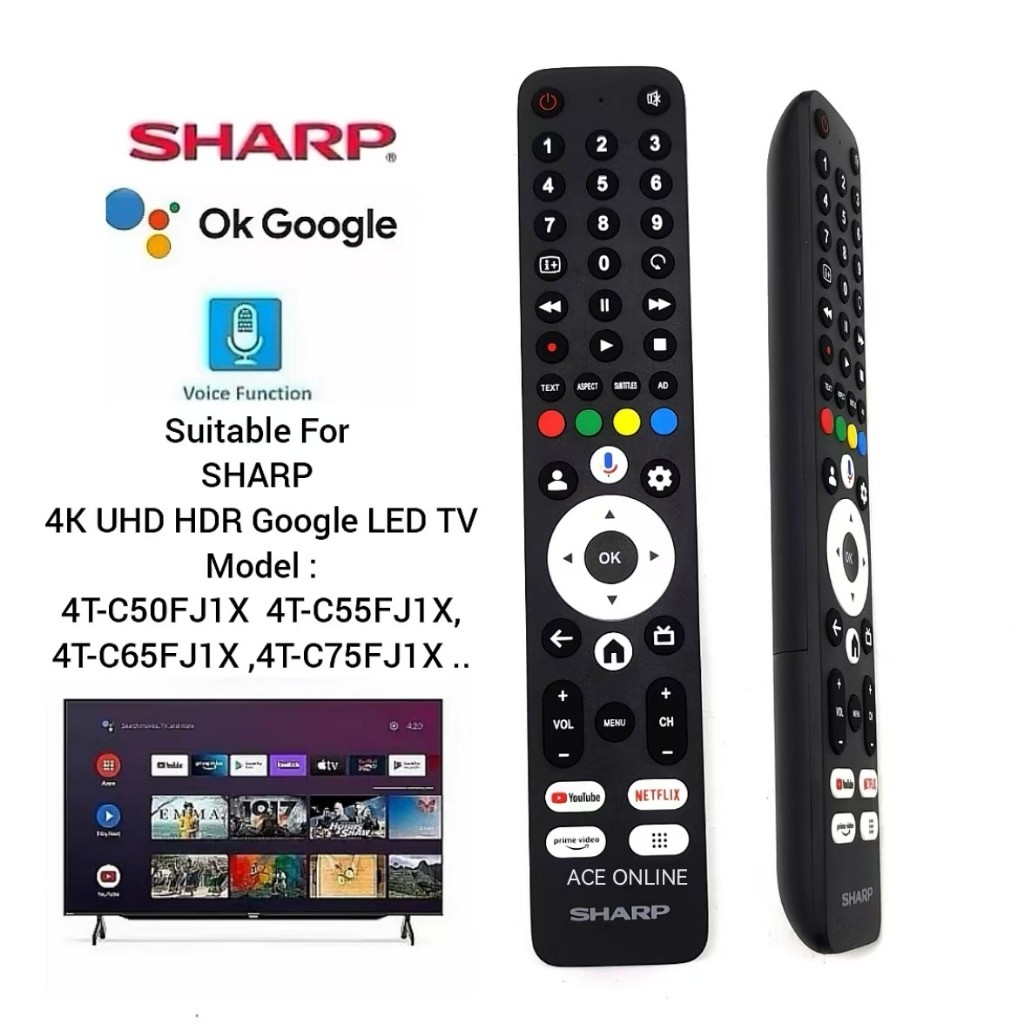 SHARP 4K UHD HDR Google LED TV Remote Control SH-V10 Suitable for 4T ...