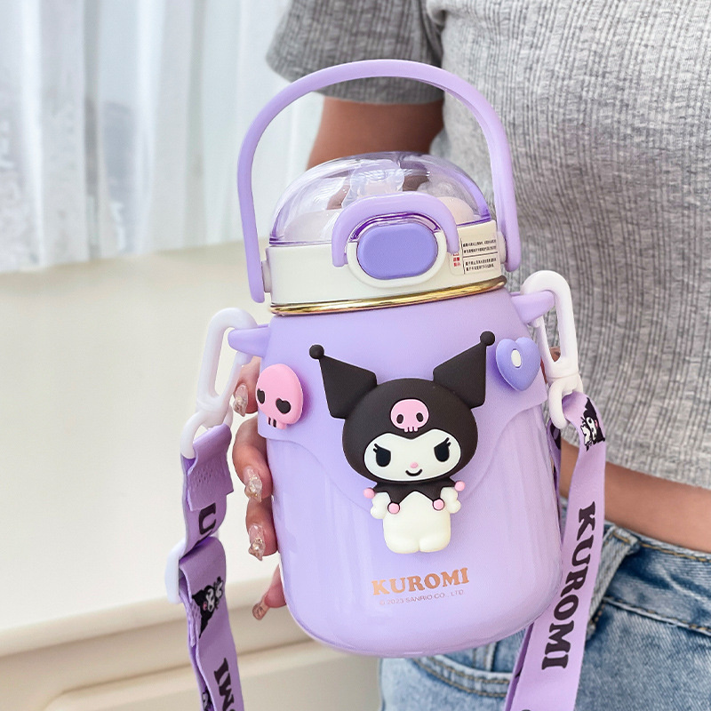 botol kuromi kuromi water bottle Piala Termos Kanak-kanak Sanrio Kulomi Gadis Cawan Air Jerami ...