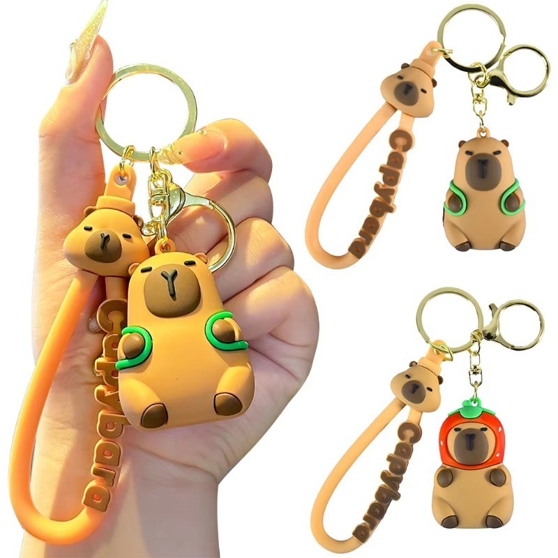 Cute Capybara Keychain Cartoon Animal Capybara Doll Car Keychain ...