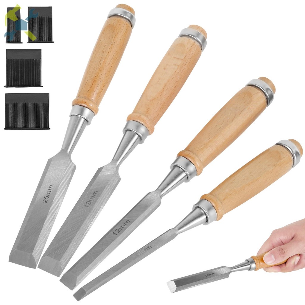 4Pcs Wood Chisels Set Wood Carving Chisels with Beech Handles Ergonomic ...