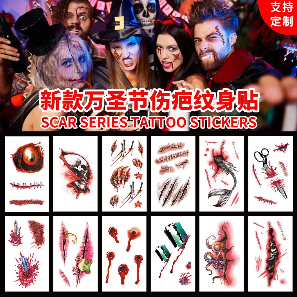 Skintific New Style Halloween Scar Tattoo Stickers Funny Horror Scar ...