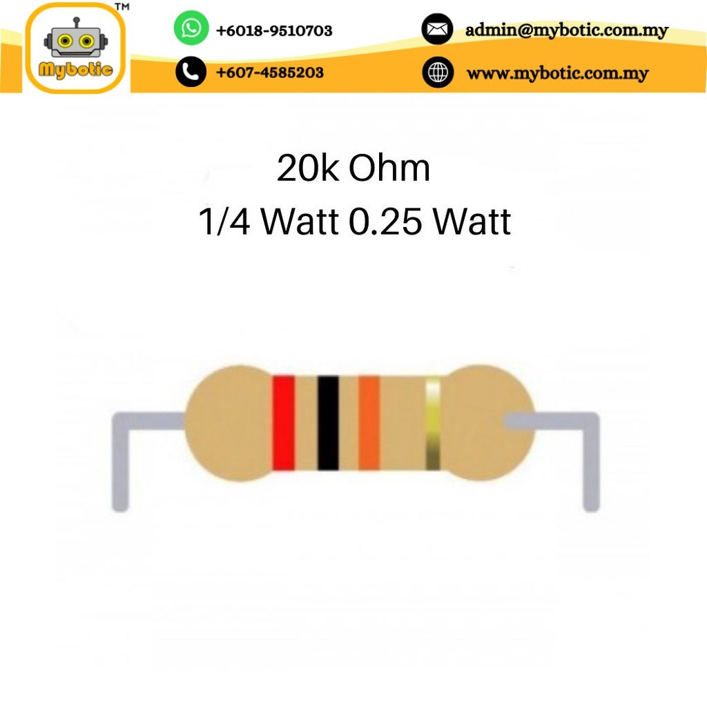 20k ohm 0.25w 1/4W resistor (5% tolerance) (10pcs/ pack) | Shopee Malaysia