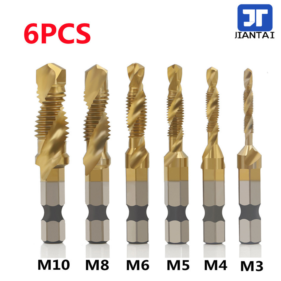 6pcs M3-M10 Screw Tap Drill Bits HSS Taps Countersink Deburr Set Metric ...