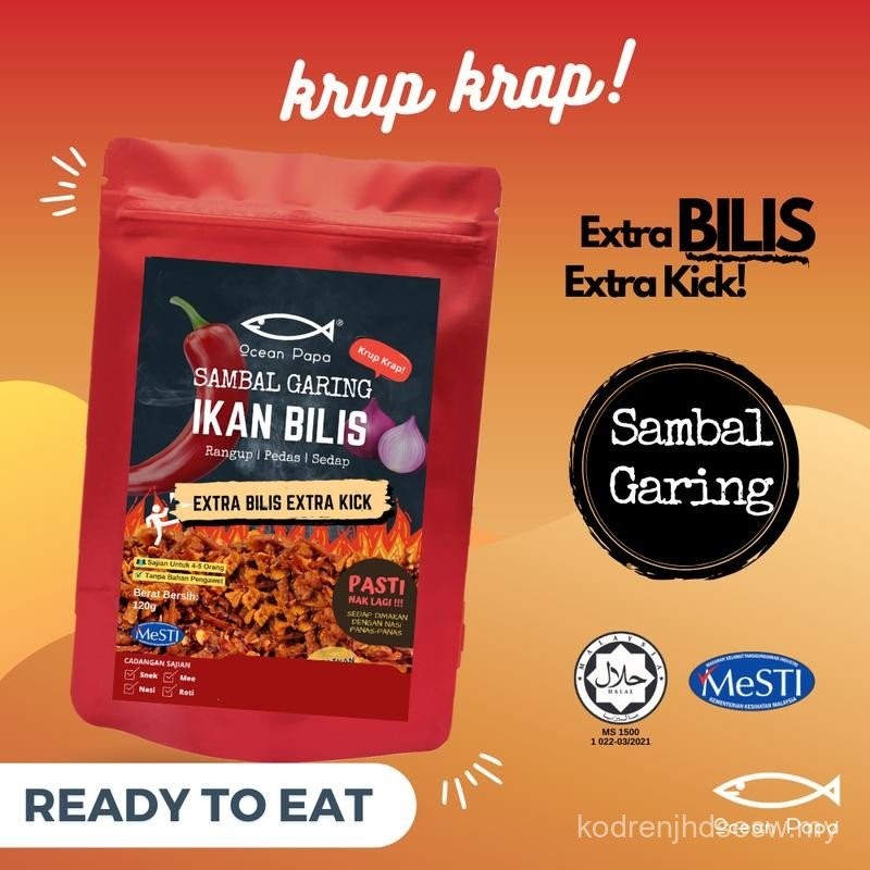 Sambal Garing Extra Ikan Bilis Ocean Papa (Rangup Crispy) - 120g ...