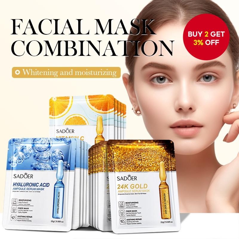 24K Gold/Hyaluronic Acid/Vitamin C Ampoule Serum Mask for Whitening Moisturizing Brighten Skin ...