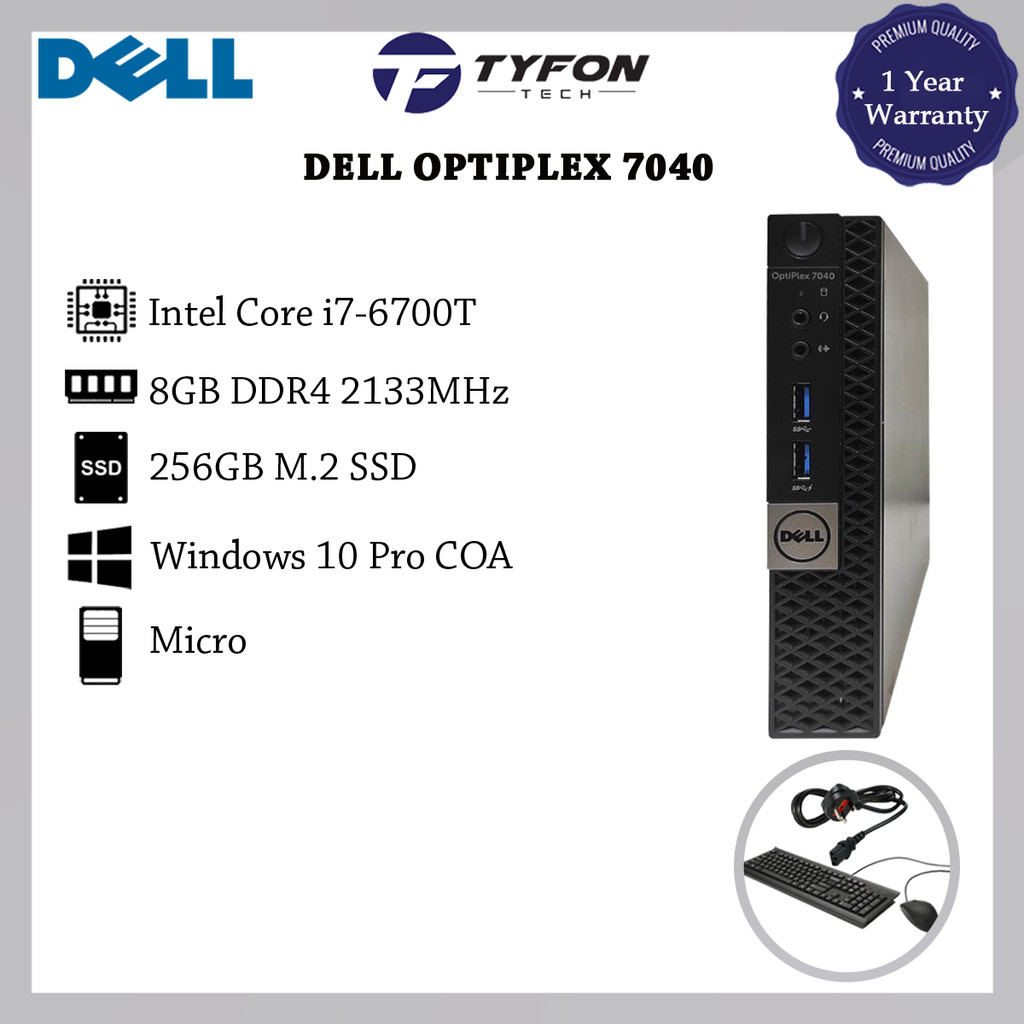 Dell Optiplex 7040 Micro i7-6700T 8GB DDR4 RAM 256GB M.2 SSD Win 10 Pro ...