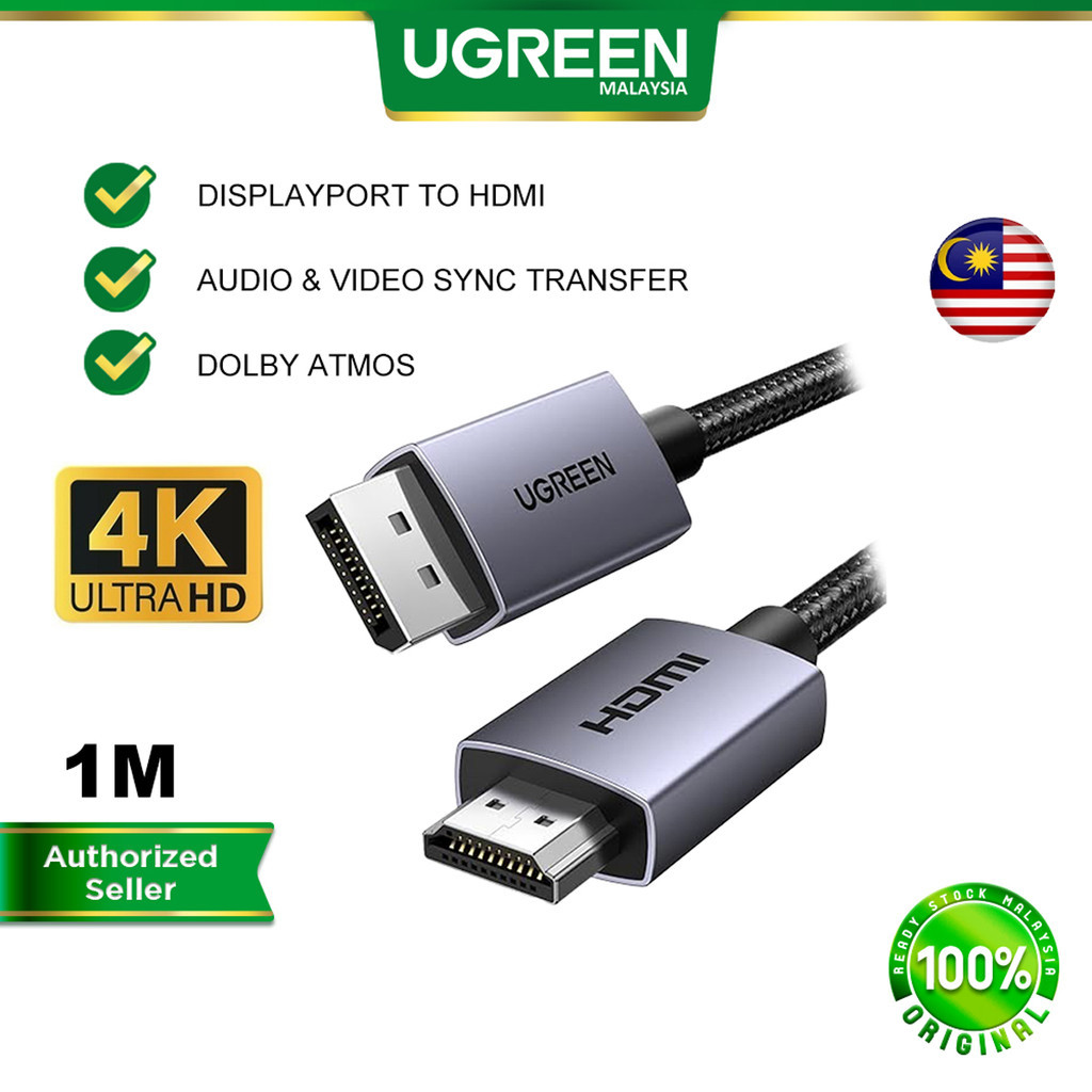 UGREEN DisplayPort DP 1.4 to HDMI 1.4 Cable 4K 60Hz HDR Dolby Atmos ...