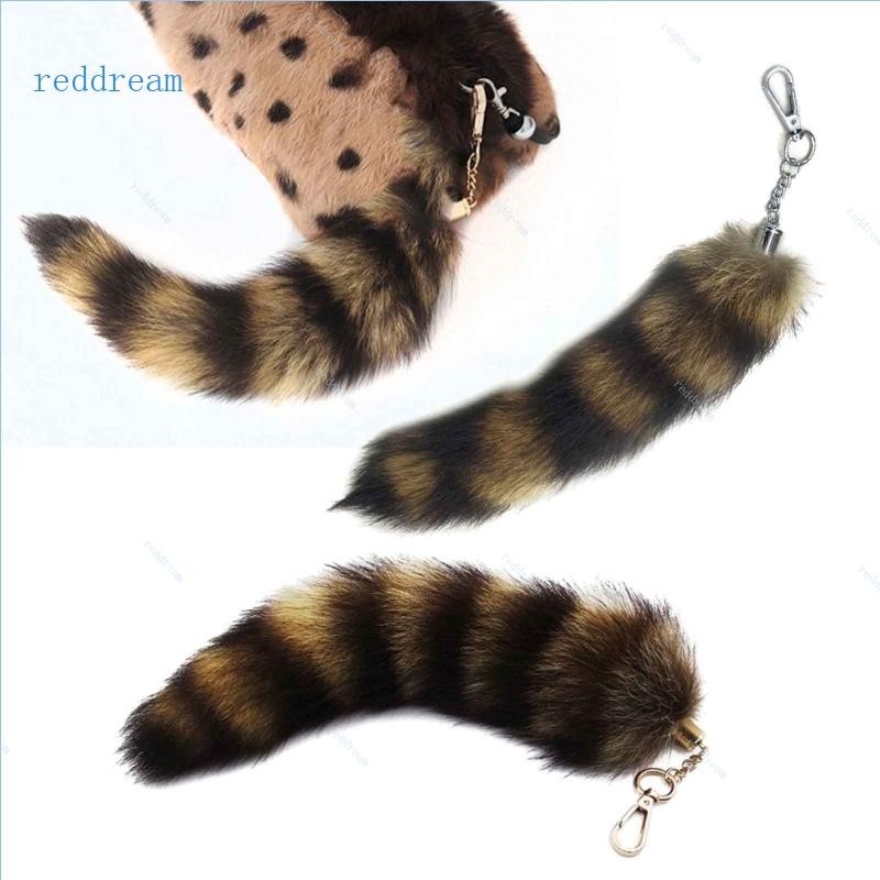 REDD Plush-Fox Tail Keychain Furry Racoon Tail Keyring Keychain 28cm ...