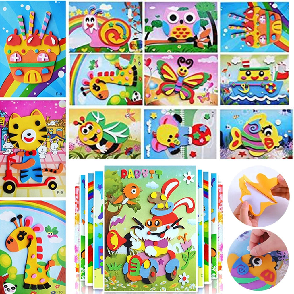 10Pcs EVA Foam Stickers Art Kits for Kids,DIY Cartoon Animal Painting ...