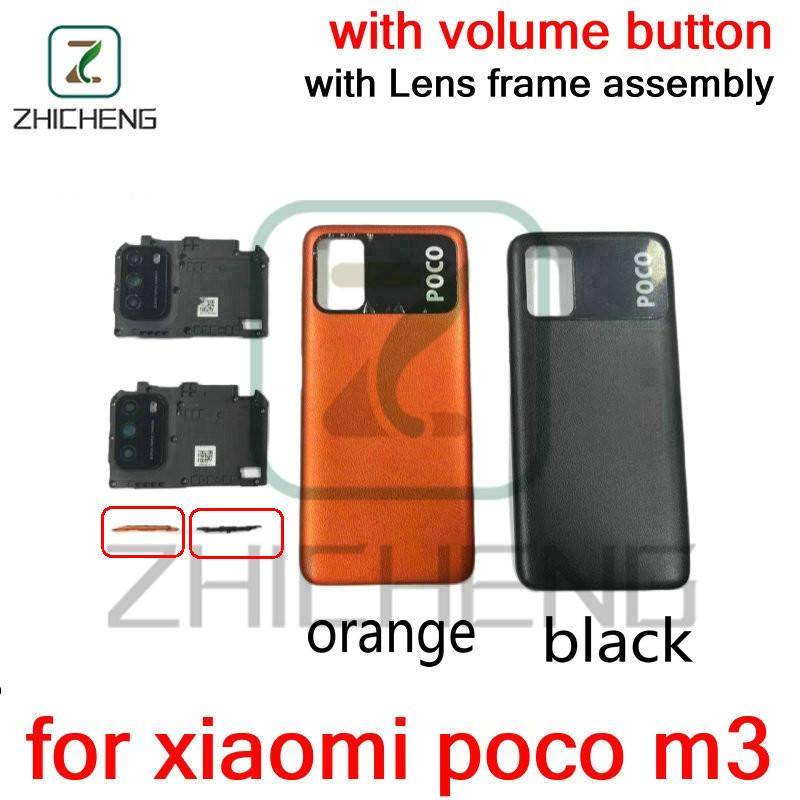 For xiaomi POCO M3 Back Battery Cover Case with volume button with Lens ...