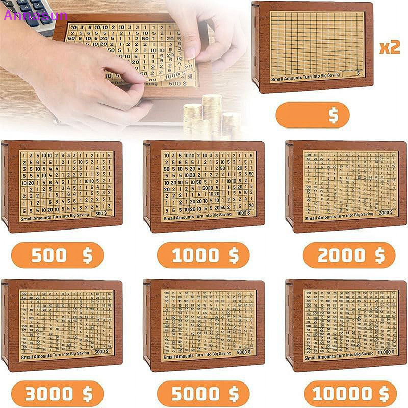 Annasun 1000/2000/3000/5000/10000 Euro Dollar Money Box Piggy Bank Wood ...