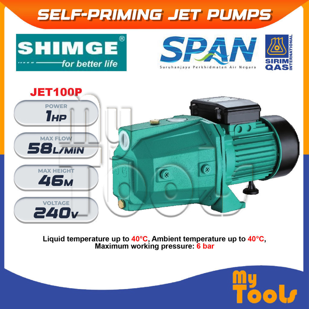 Mytools SHIMGE JET100P Self-Priming JET Pump | Surface Pump | 1HP ...