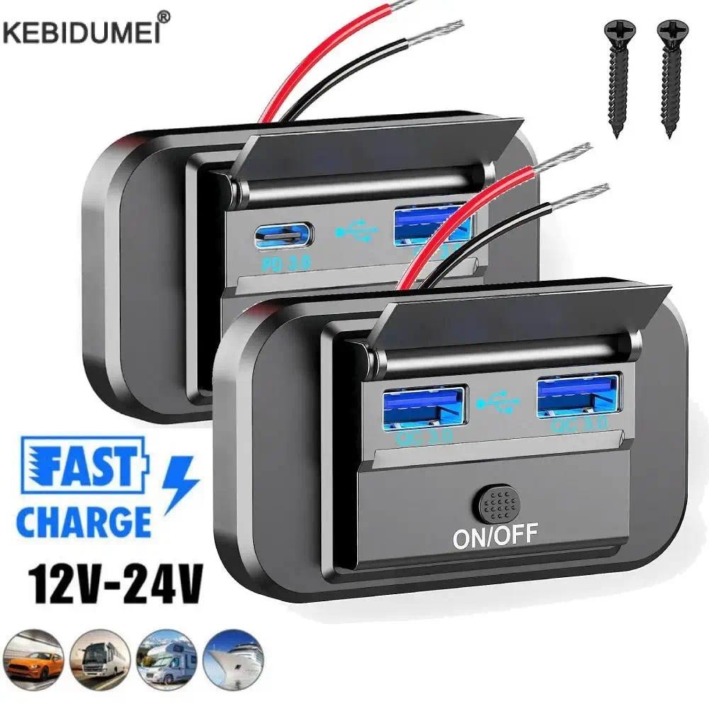Quick Charge PD Type C Dual USB Ports Car Bus Charger Socket Adapter ...