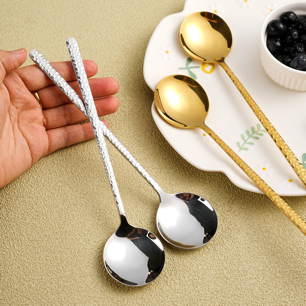 Oukeai Hammer Pattern Round Spoon 304 Stainless Steel Spoon Long Handle ...