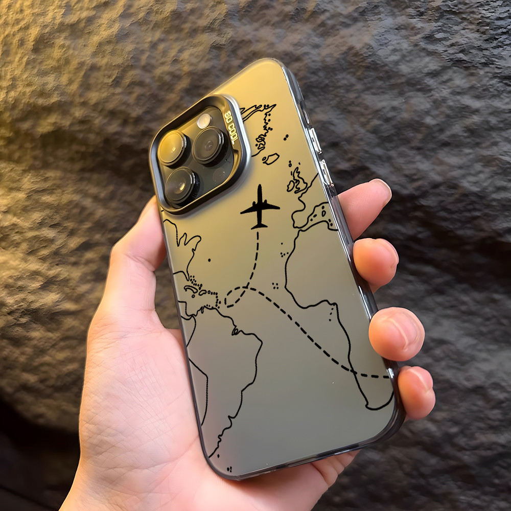 Line Airplane Map Phone Case for iPhone 16 15 14 Plus 13 12 11 Pro Max ...