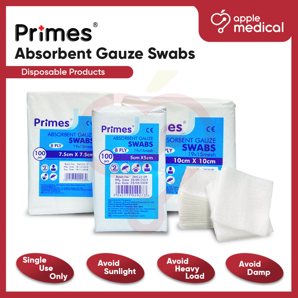 Primes Absorbent Gauze Swabs (8 Ply 19 x 15 mesh) / Swab Kasa Penyerap ...