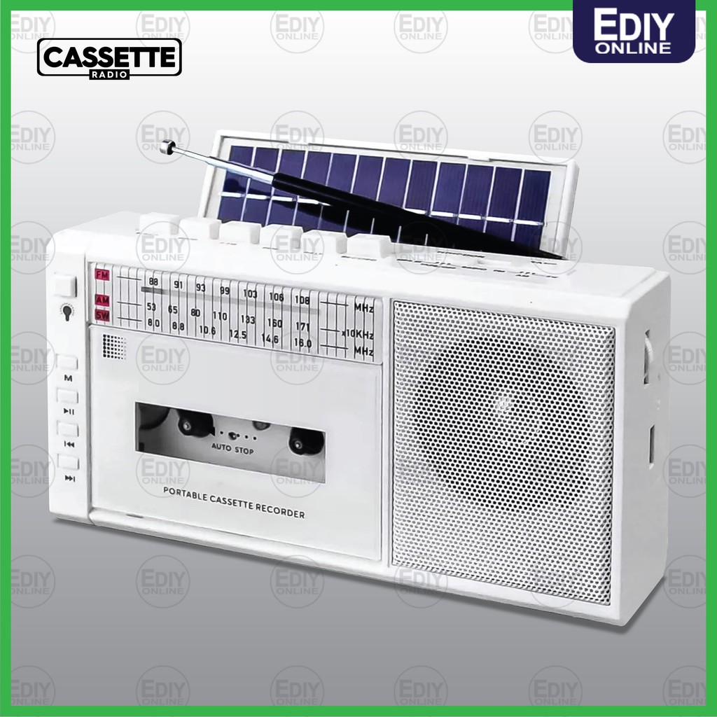Rechargeable Solar Cassette Player Recorder + FM Radio + LED light ...