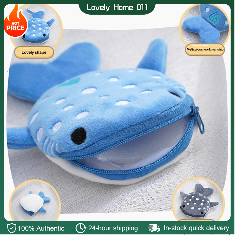 Blue Small Whales Coin Purse Plush Zipper Coin Wallet Shark Shape ...
