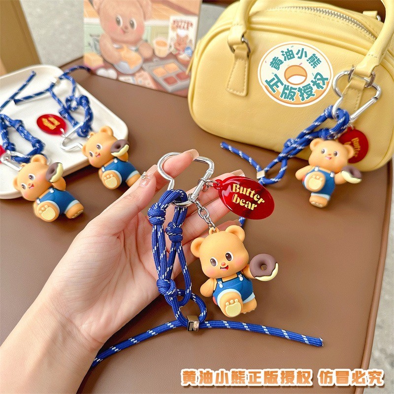 Cartoon Butter Bear Doll Keychain Cute Suspenders Wings Yellow Bear Toy ...