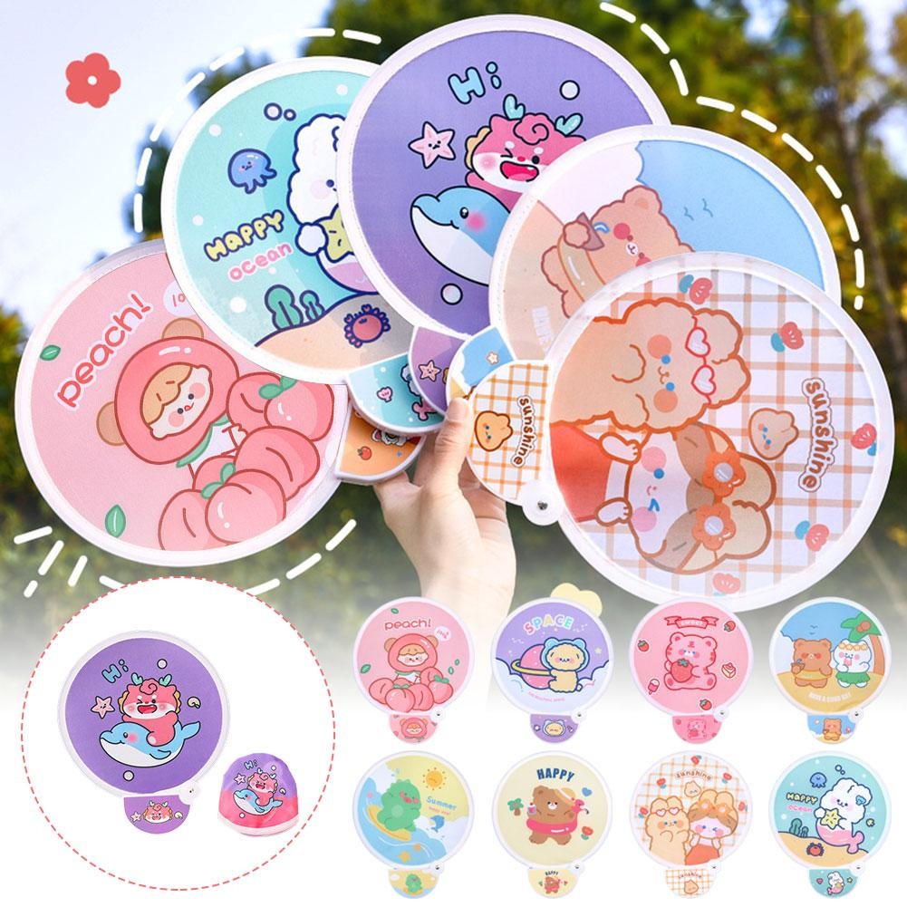 Cartoon Folding Fan Cute Ins Girly Style Portable Small Round Fan ...