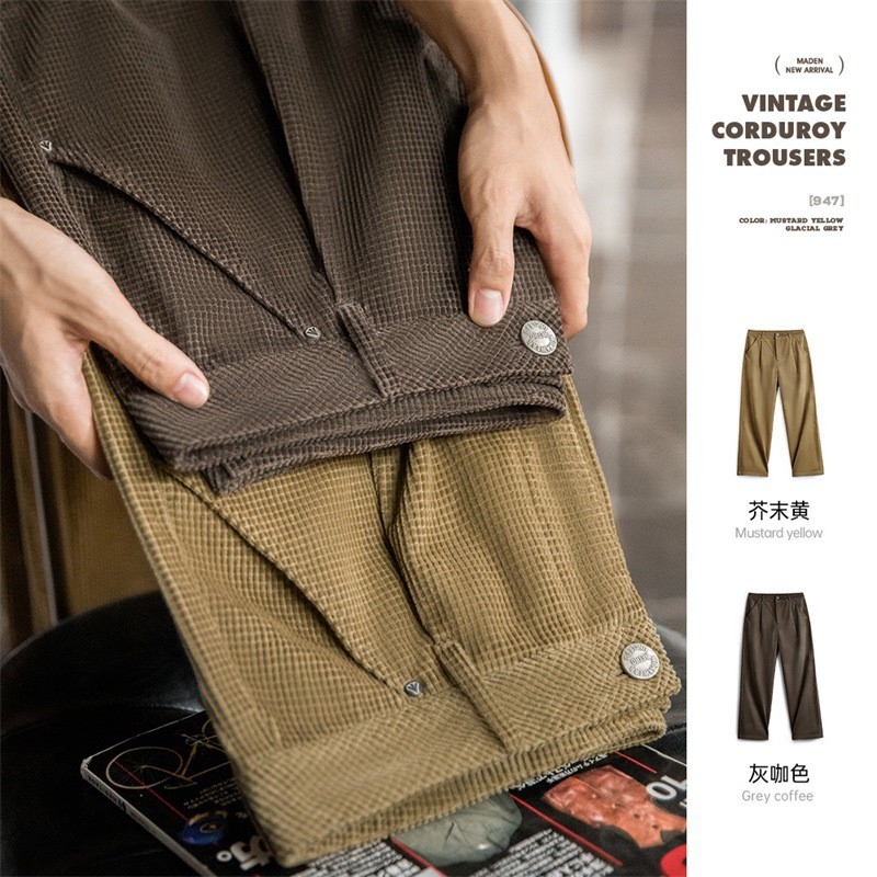 Maden American Retro Corn Kernel Corduroy Casual Pants Texture Loose ...