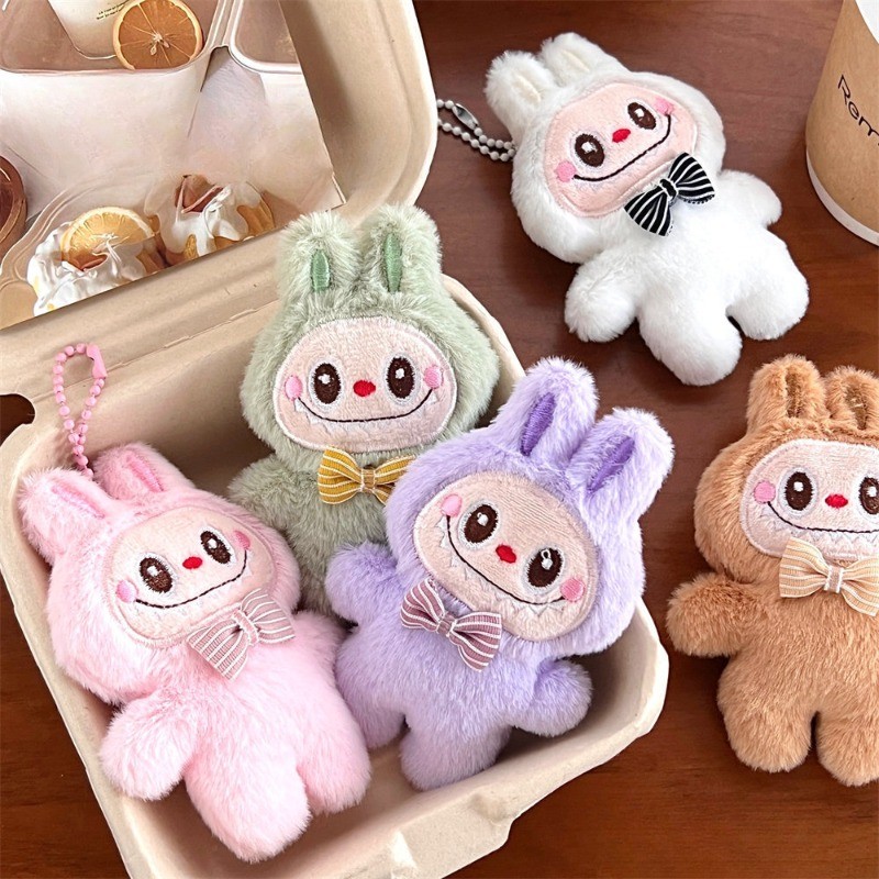 Cartoon Labubu Doll Keychain Women Cute Plush Rabbit Keyring for Girls ...
