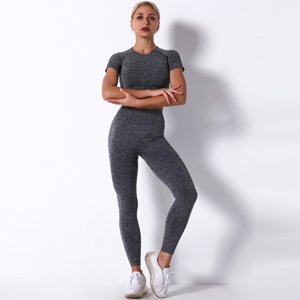 Nessaj Women Sport Outfit Set Short Sleeves Top Yoga Pants Gym Workout ...