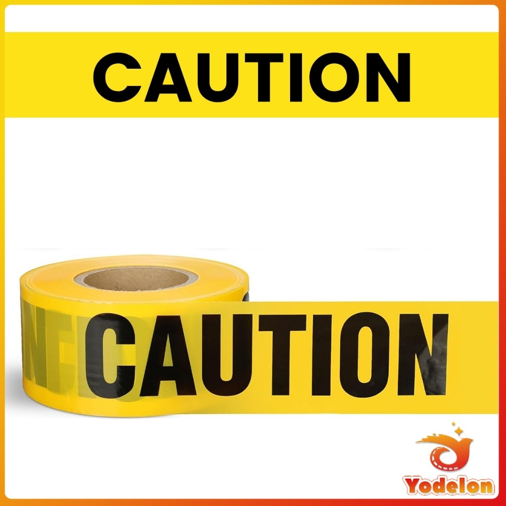 YOD Caution Tape (Non-Adhesive) Isolated Barricade Yellow and Red Danger Warning Tape 100m/roll ...