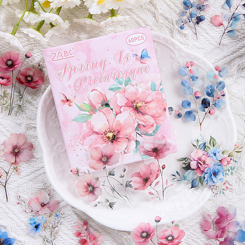 Journamm 60pcs/pack Flower Decorative Stickers Collage Stickers DIY ...