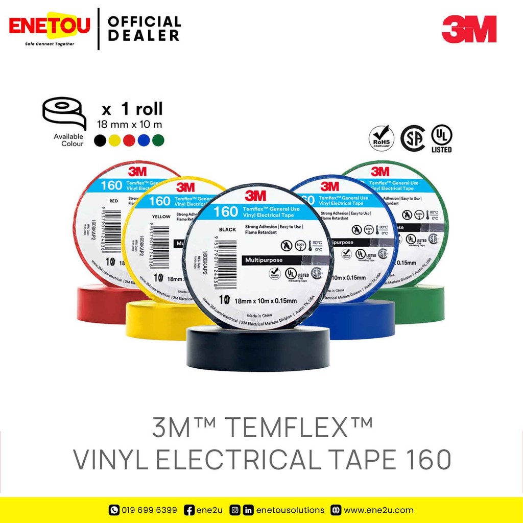3M™ TEMFLEX™ VINYL ELECTRICAL TAPE 160, 18mm x 10M | Shopee Malaysia