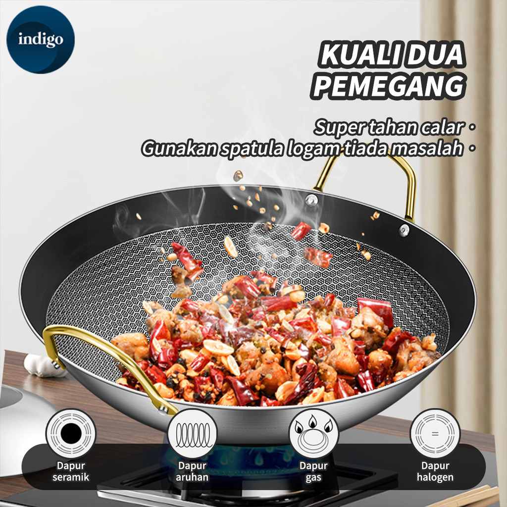 Honeycomb Wok 32CM Stainless Steel Cooking Pan Compatible Induction ...