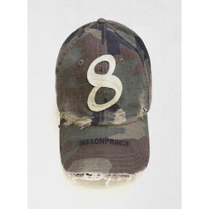 MASONPRINCE 41MP DISTRESSED CAMO NUMBER 8 BASEBALL CAP (ARMY GREEN ...