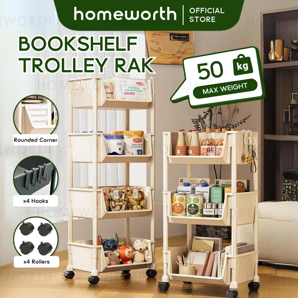 Homeworth Storage Rack Rak Buku Bookshelf Small Trolley Movable Multi