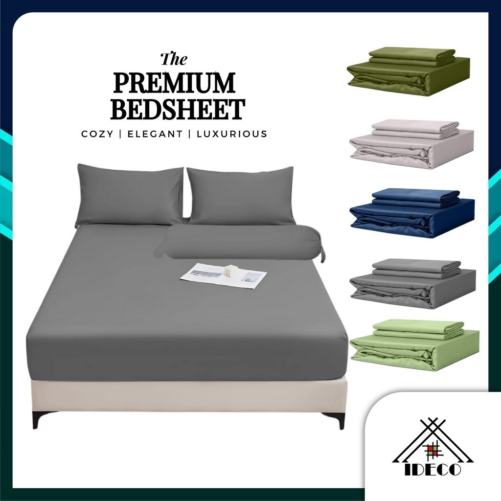 iDECO™ Plain Series Cadar Set Elastic Fitted Bedsheet Cadar Katil (3in1 ...