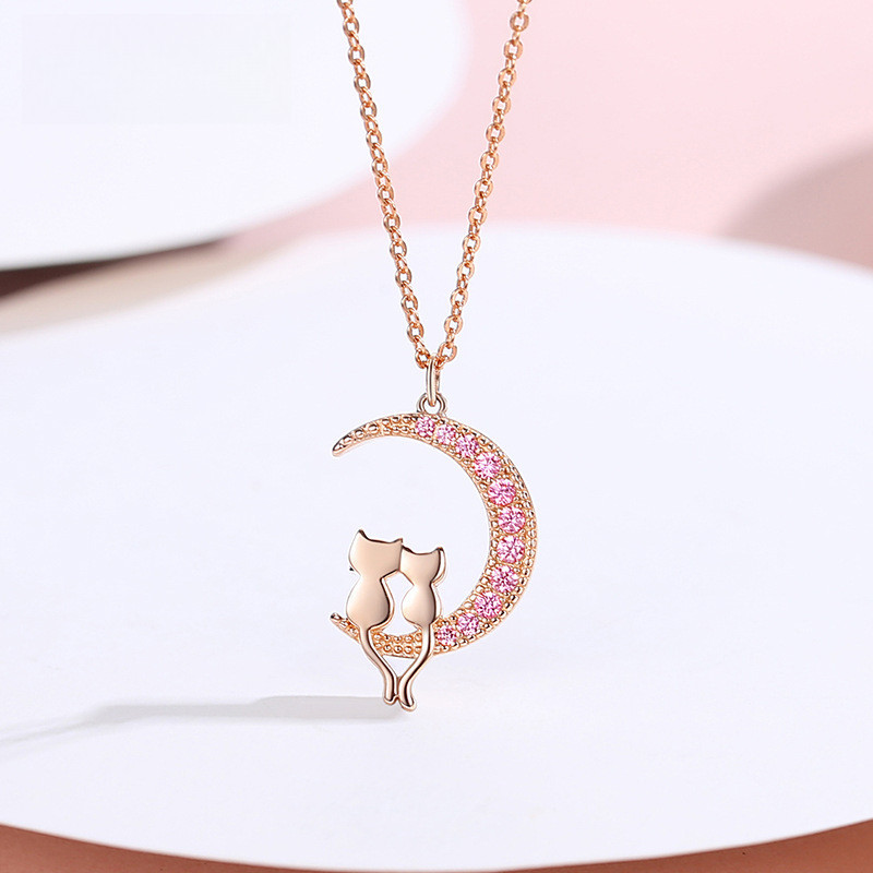 JF Moon Cat Necklace 925 Silver Female All-Matching Special-interest ...
