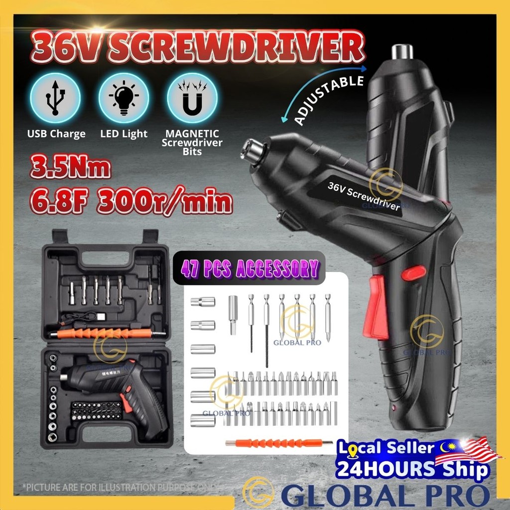 47PCS Cordless Screwdriver Set Electric Screwdriver Dual Position ...