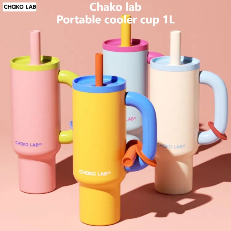 Chako lab Portable Thermos Cup Straw Cooler Cup 1L Large Capacity ...