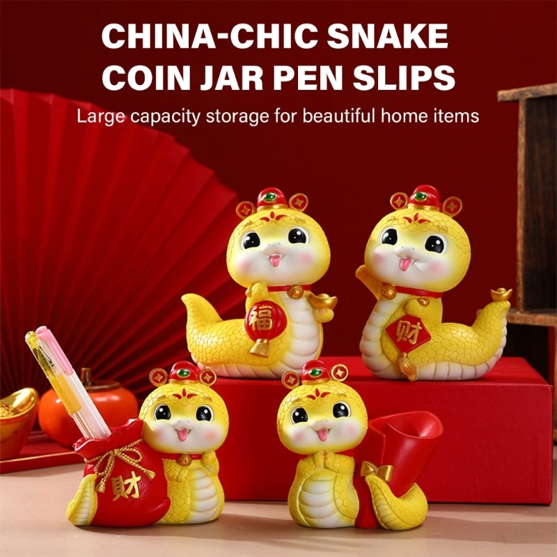 JJ* Chinese Folklore Snake Sculpture Coin Container As Fortune Jar and ...