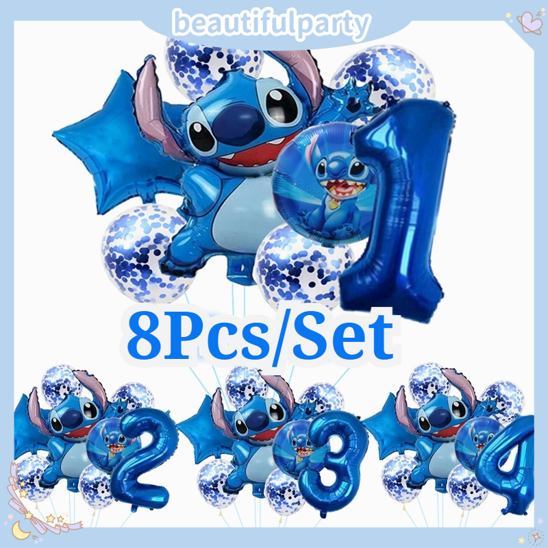 8pcs Lilo Stitch Theme Digital Balloon Set 32inch Blue 1-9 Digital ...